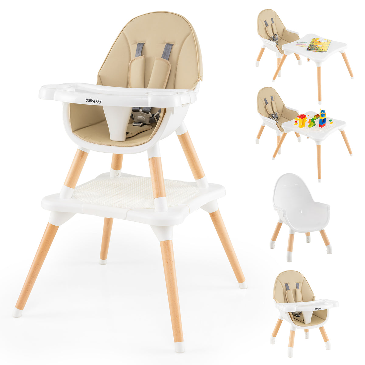6-in-1 Convertible Table Chair Set, Wooden Infant Seat Feeding Dining ...