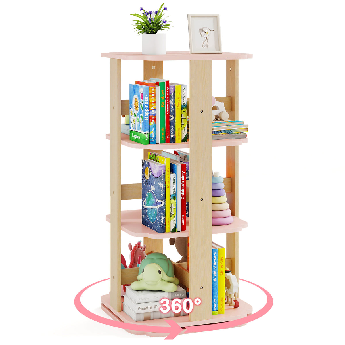360° Spinning 3-Tier Kids Book Shelf Tower with 12 Sectors – Babyjoy