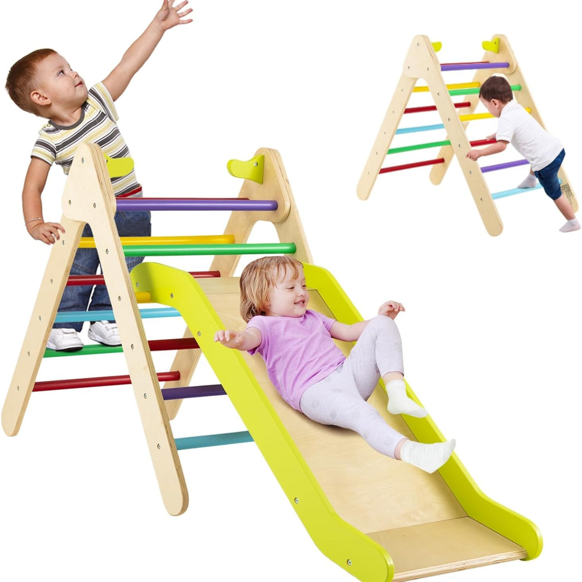 HONEY JOY Wooden Climbing Triangle Ladder for Kids, 2 in 1 Pikler Tria ...