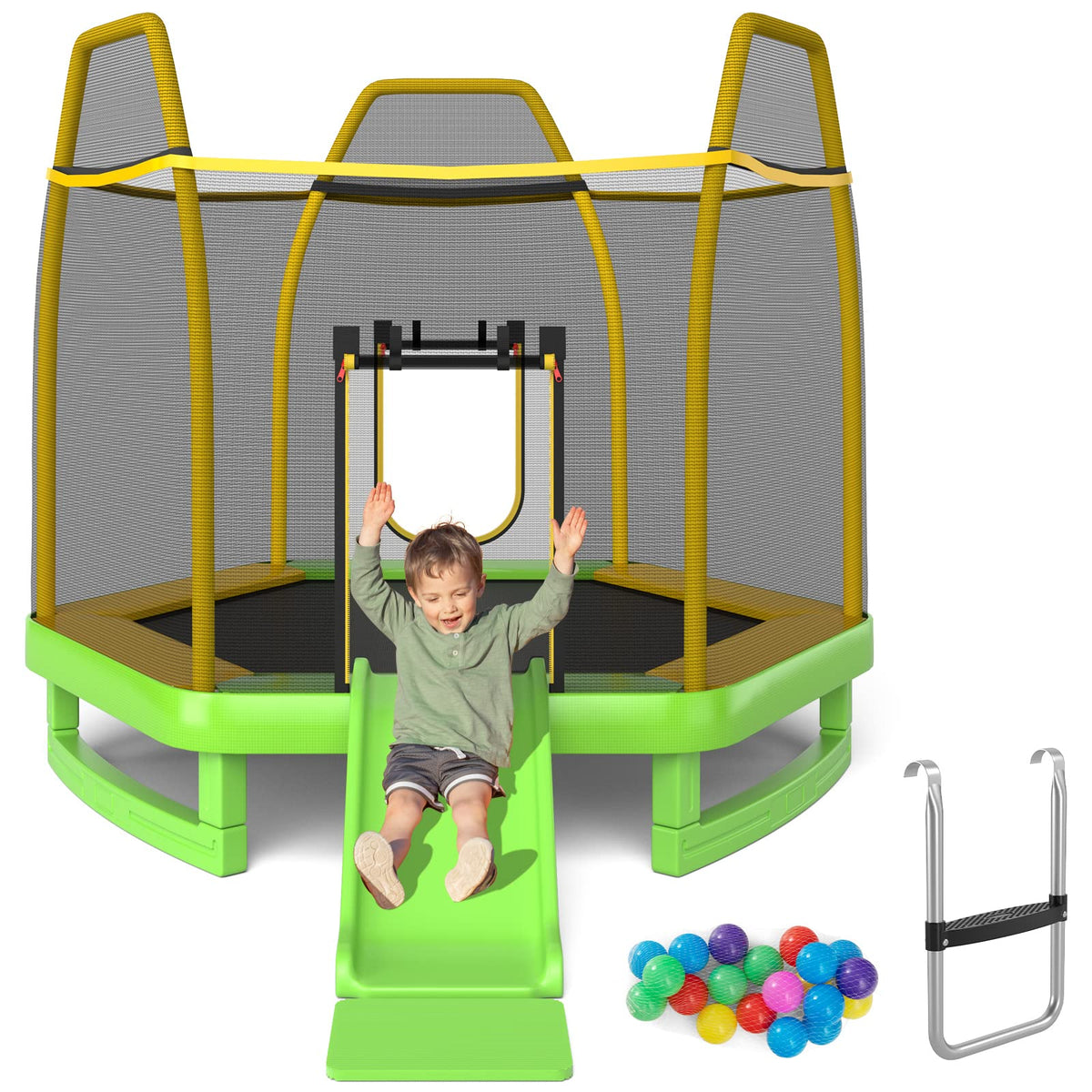 HONEY JOY Trampoline for Kids, 7FT Kids Trampoline w/Slide, Ladder & O ...