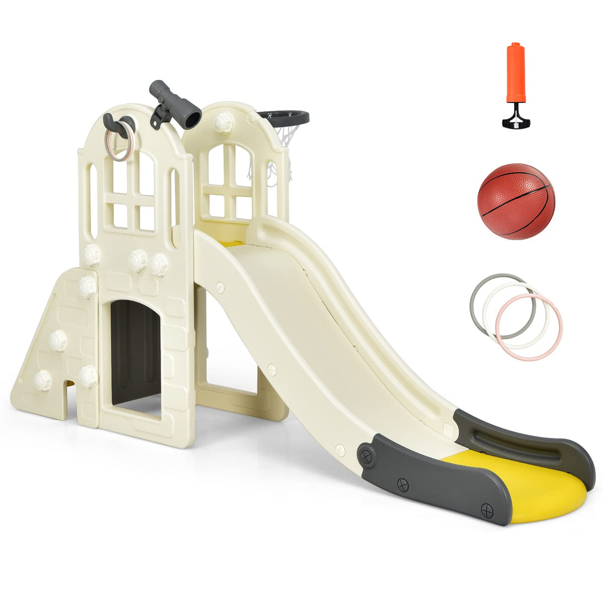 HONEY JOY 6 in 1 Slide for Kids, Toddler Climber Slide Set with Basket ...